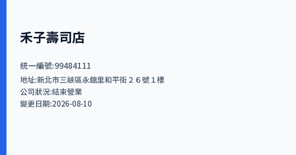 禾子壽司店的照片-統編 99484111(新北市) 公司登記資料與營業項目詳細圖表