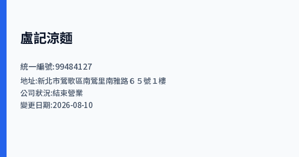 盧記涼麵的照片-統編 99484127(新北市) 公司登記資料與營業項目詳細圖表