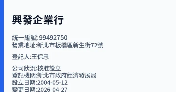 興發企業行的照片-統編 99492750(新北市) 公司登記資料與營業項目詳細圖表