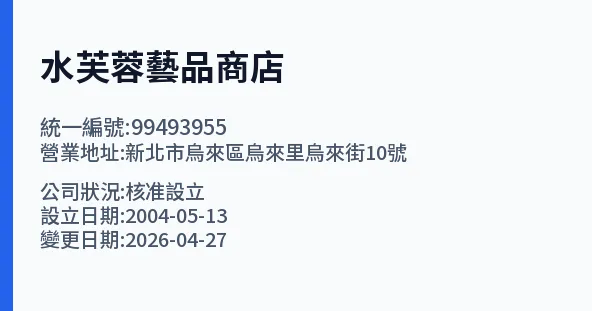 水芙蓉藝品商店的照片-統編 99493955(新北市) 公司登記資料與營業項目詳細圖表