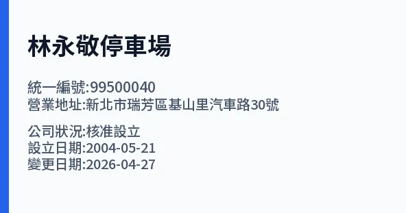 林永敬停車場的照片-統編 99500040(新北市) 公司登記資料與營業項目詳細圖表