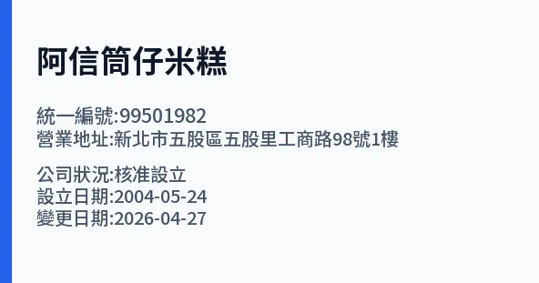 阿信筒仔米糕的照片-統編 99501982(新北市) 公司登記資料與營業項目詳細圖表