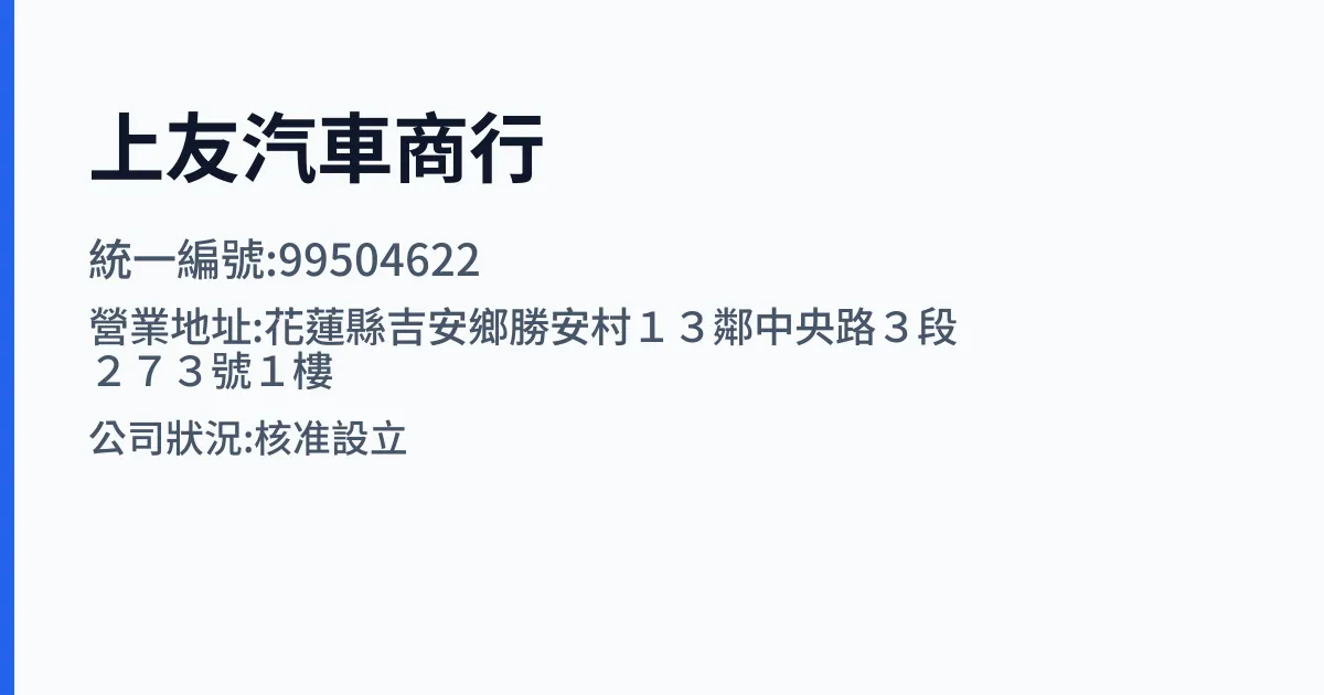 上友汽車商行 - 統編 99504622(花蓮縣) 公司登記資料與營業項目詳細圖表