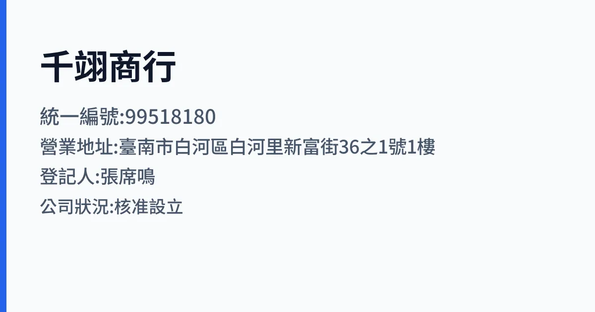 千翊商行 - 統編 99518180(臺南市) 公司登記資料與營業項目詳細圖表