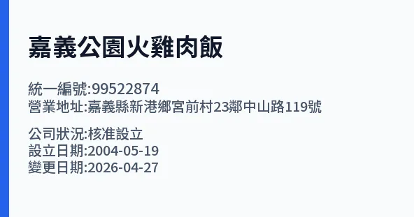 嘉義公園火雞肉飯的照片-統編 99522874(嘉義縣) 公司登記資料與營業項目詳細圖表