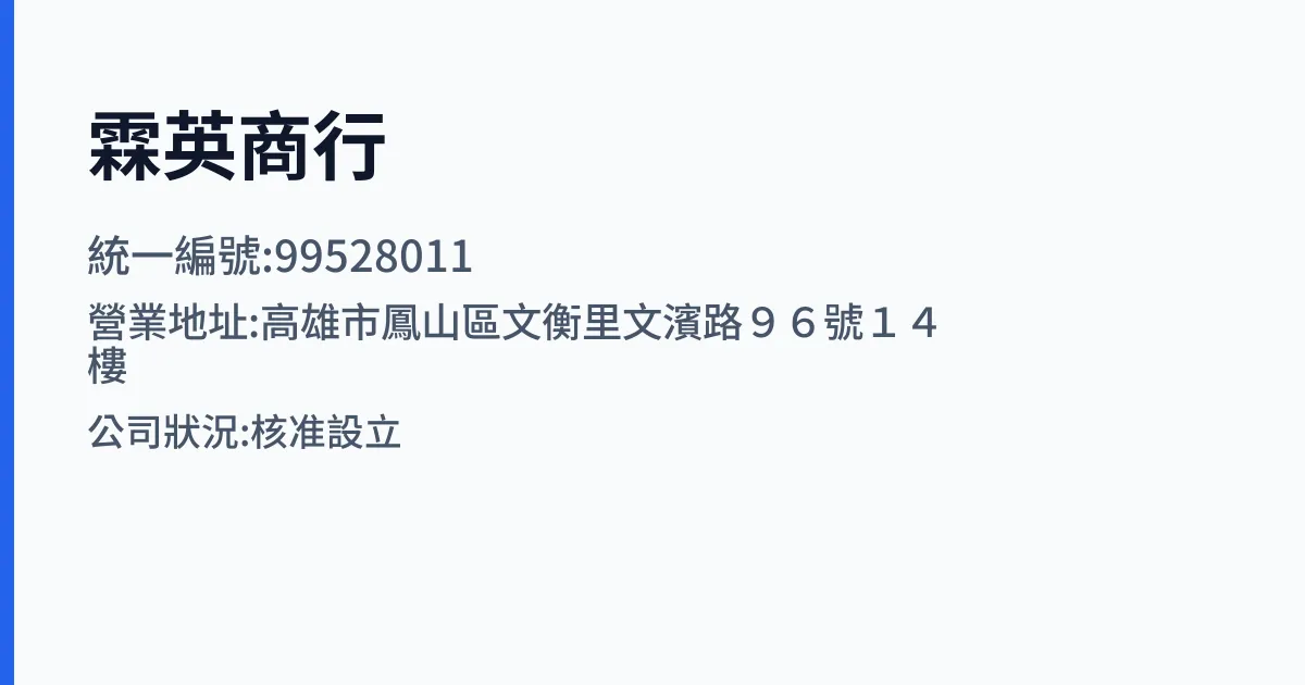 霖英商行 - 統編 99528011(高雄市) 公司登記資料與營業項目詳細圖表