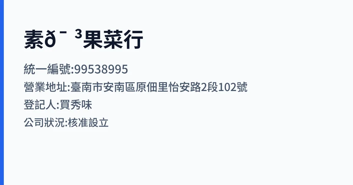 素卿果菜行 - 統編 99538995(臺南市) 公司登記資料與營業項目詳細圖表