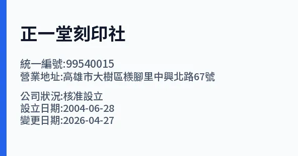 正一堂刻印社的照片-統編 99540015(高雄市) 公司登記資料與營業項目詳細圖表
