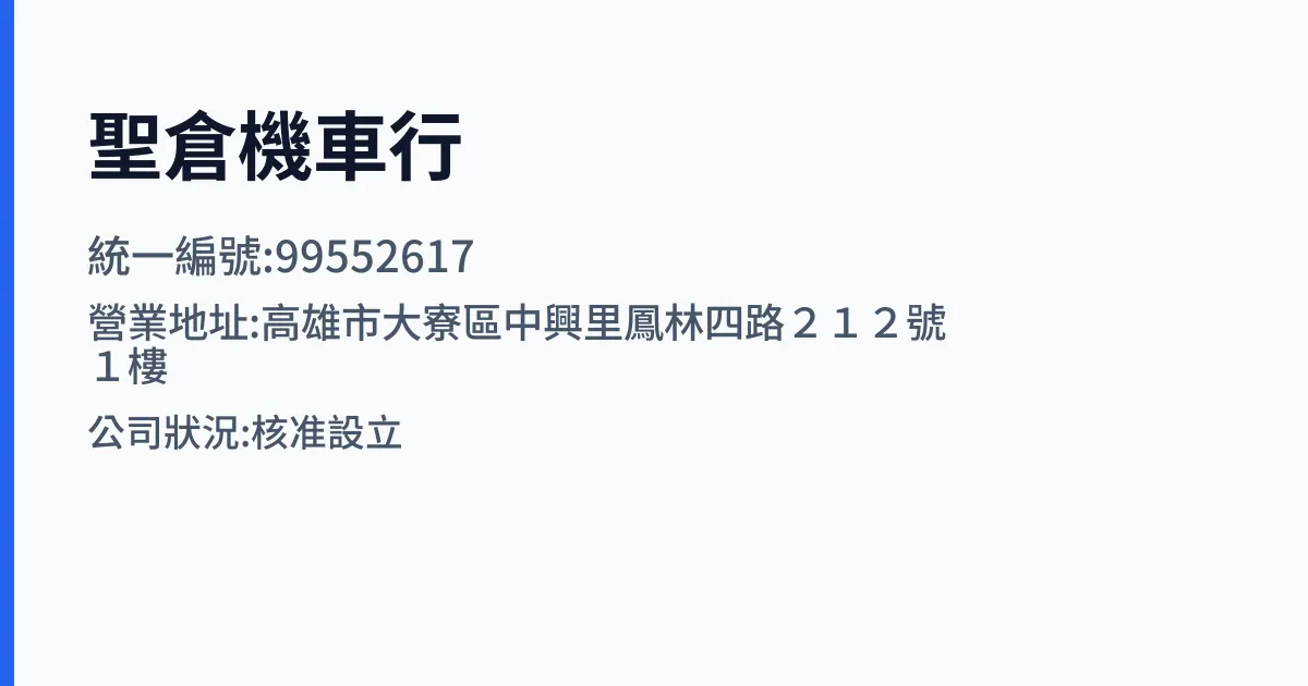 聖倉機車行 - 統編 99552617(高雄市) 公司登記資料與營業項目詳細圖表