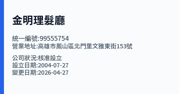 金明理髮廳的照片-統編 99555754(高雄市) 公司登記資料與營業項目詳細圖表