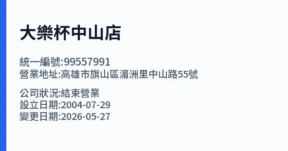 大樂杯中山店的照片-統編 99557991(高雄市) 公司登記資料與營業項目詳細圖表