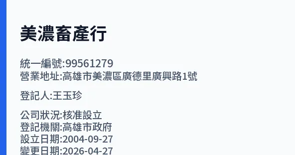 美濃畜產行的照片-統編 99561279(高雄市) 公司登記資料與營業項目詳細圖表