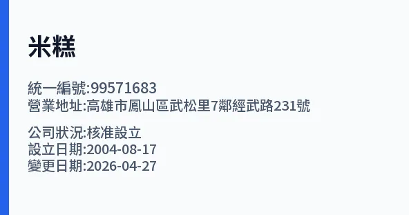 米糕的照片-統編 99571683(高雄市) 公司登記資料與營業項目詳細圖表