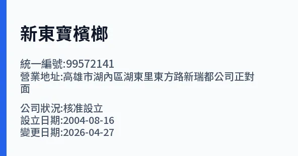 新東寶檳榔的照片-統編 99572141(高雄市) 公司登記資料與營業項目詳細圖表