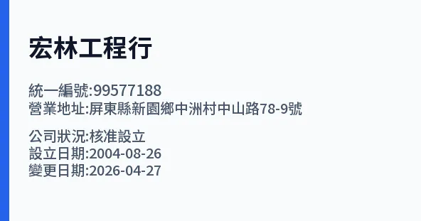 宏林工程行的照片-統編 99577188(屏東縣) 公司登記資料與營業項目詳細圖表