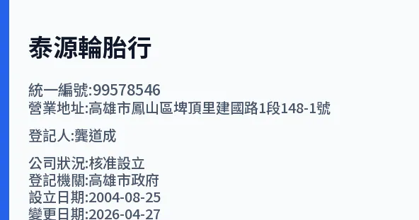 泰源輪胎行的照片-統編 99578546(高雄市) 公司登記資料與營業項目詳細圖表