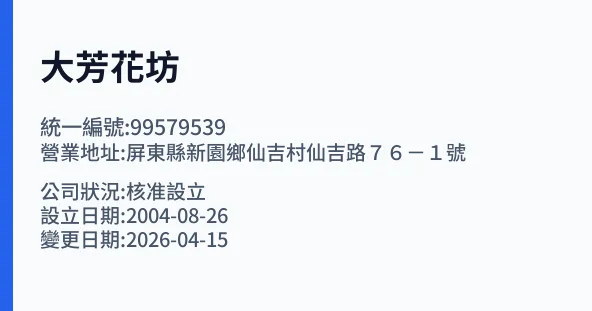大芳花坊的照片-統編 99579539(屏東縣) 公司登記資料與營業項目詳細圖表