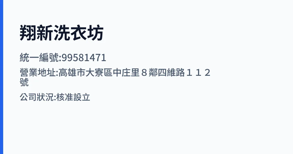 翔新洗衣坊 - 統編 99581471(高雄市) 公司登記資料與營業項目詳細圖表