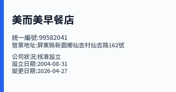 美而美早餐店的照片-統編 99582041(屏東縣) 公司登記資料與營業項目詳細圖表
