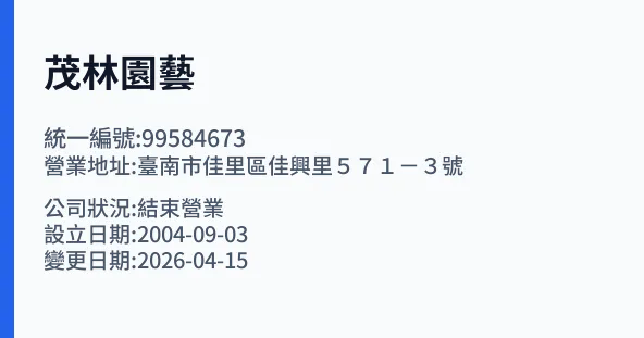 茂林園藝的照片-統編 99584673(臺南市) 公司登記資料與營業項目詳細圖表