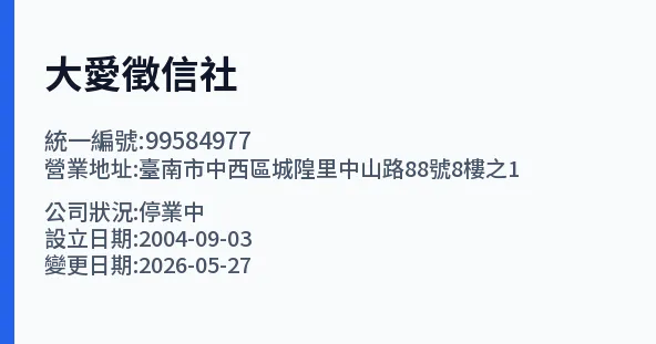 大愛徵信社的照片-統編 99584977(臺南市) 公司登記資料與營業項目詳細圖表