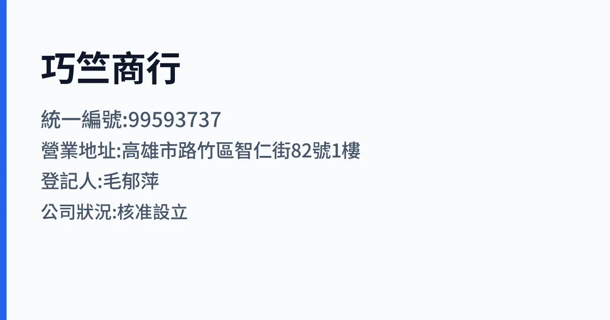 巧竺商行 - 統編 99593737(高雄市) 公司登記資料與營業項目詳細圖表