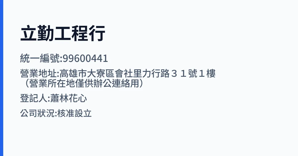 立勤工程行 - 統編 99600441(高雄市) 公司登記資料與營業項目詳細圖表