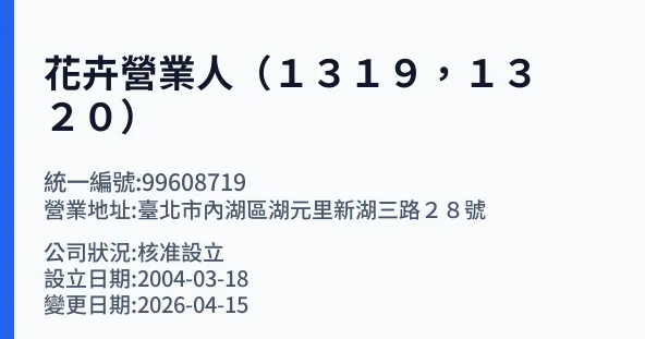花卉營業人（１３１９，１３２０）的照片-統編 99608719(臺北市) 公司登記資料與營業項目詳細圖表
