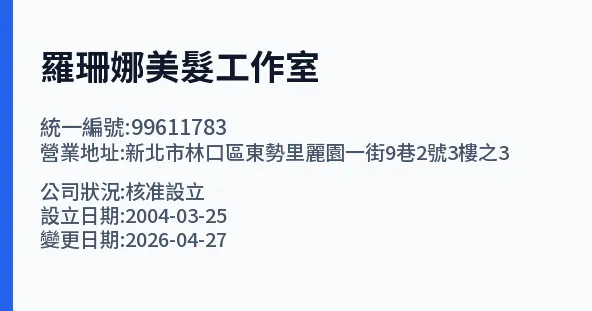 羅珊娜美髮工作室的照片-統編 99611783(新北市) 公司登記資料與營業項目詳細圖表