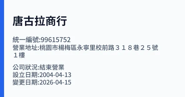唐古拉商行的照片-統編 99615752(桃園市) 公司登記資料與營業項目詳細圖表
