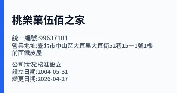 桃樂菓伍佰之家的照片-統編 99637101(臺北市) 公司登記資料與營業項目詳細圖表