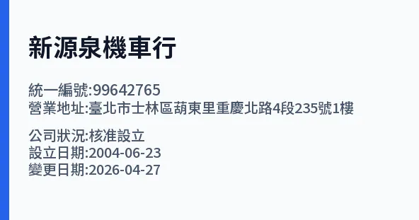 新源泉機車行的照片-統編 99642765(臺北市) 公司登記資料與營業項目詳細圖表