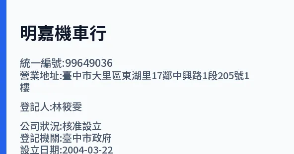 明嘉機車行的照片-統編 99649036(臺中市) 公司登記資料與營業項目詳細圖表