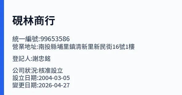 硯林商行的照片-統編 99653586(南投縣) 公司登記資料與營業項目詳細圖表