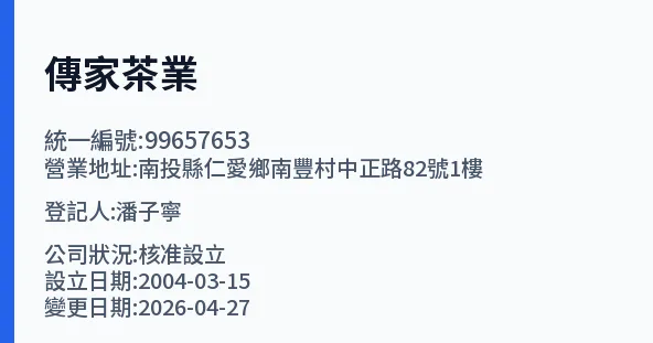 傳家茶業的照片-統編 99657653(南投縣) 公司登記資料與營業項目詳細圖表