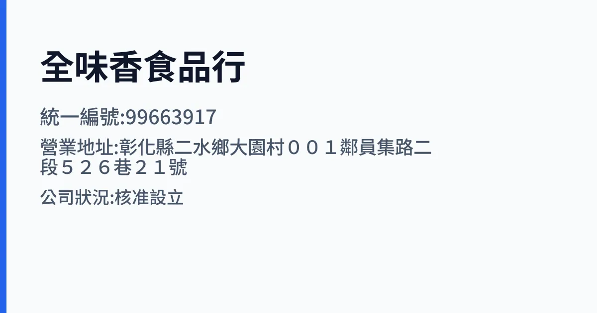 全味香食品行 - 統編 99663917（彰化縣） 公司登記資料與營業項目詳細圖表