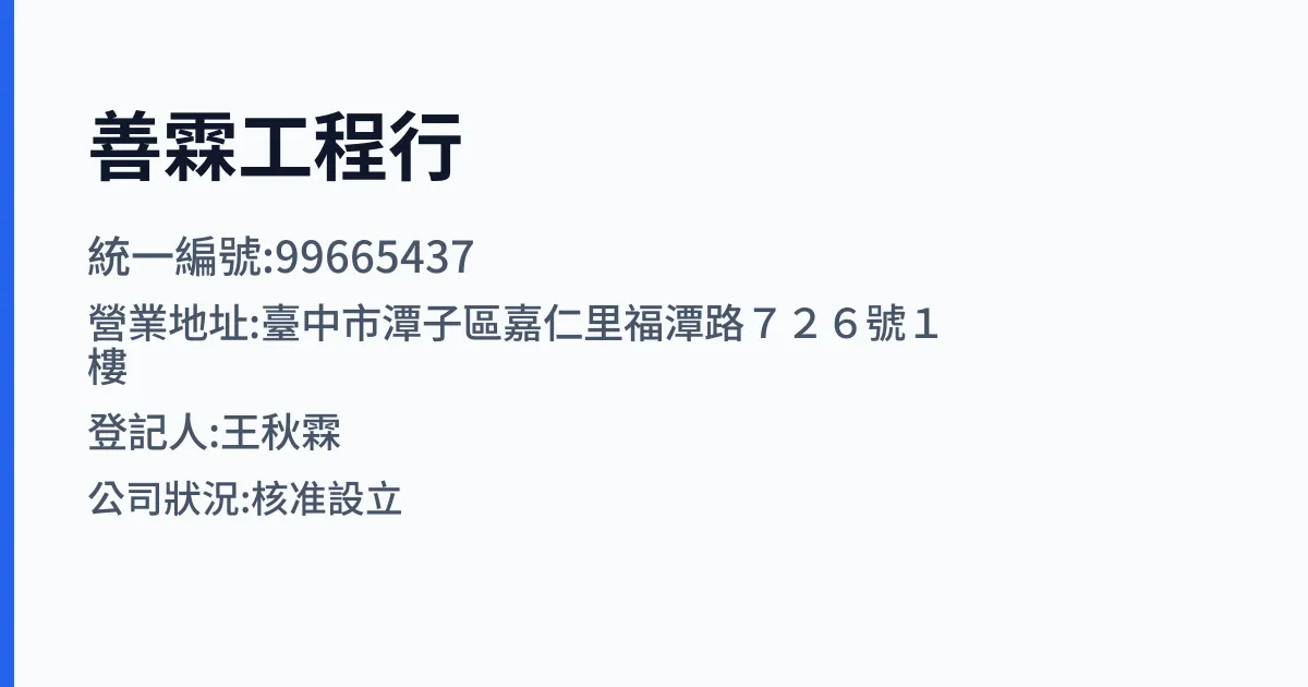 善霖工程行 - 統編 99665437（臺中市） 公司登記資料與營業項目詳細圖表