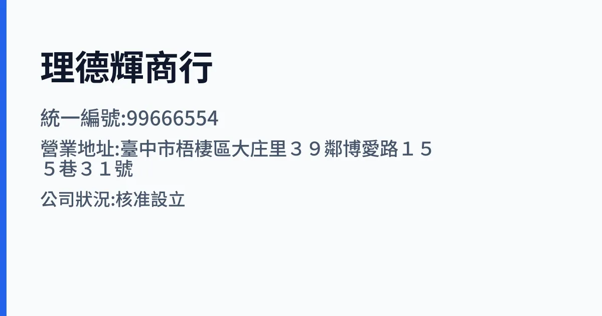 理德輝商行 - 統編 99666554(臺中市) 公司登記資料與營業項目詳細圖表