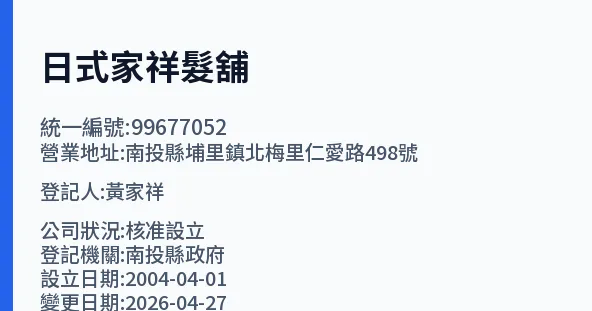 日式家祥髮舖的照片-統編 99677052(南投縣) 公司登記資料與營業項目詳細圖表
