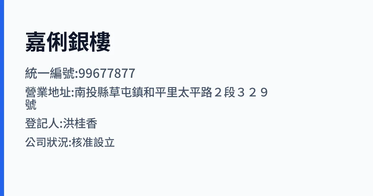嘉俐銀樓 - 統編 99677877(南投縣) 公司登記資料與營業項目詳細圖表