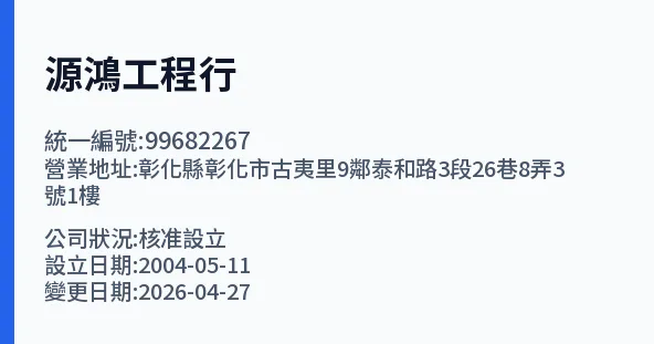 源鴻工程行的照片-統編 99682267(彰化縣) 公司登記資料與營業項目詳細圖表