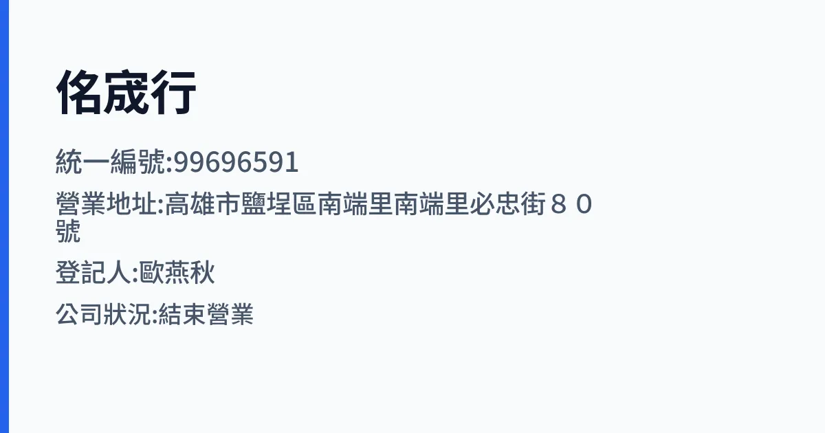 佲宬行 - 統編 99696591(高雄市) 公司登記資料與營業項目詳細圖表
