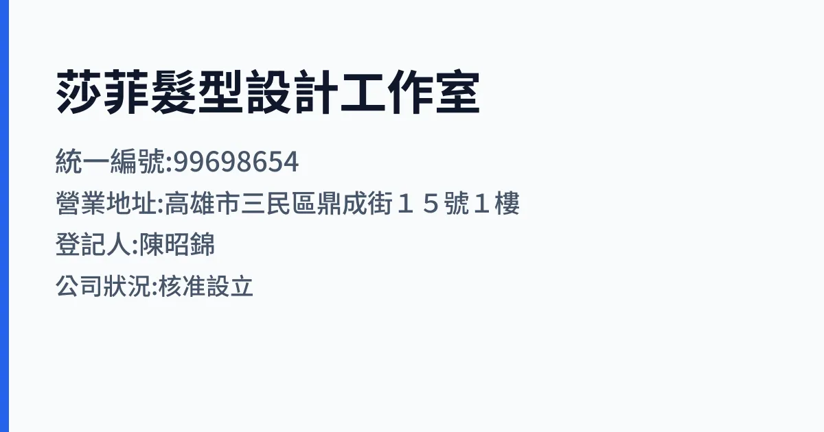 莎菲髮型設計工作室 - 統編 99698654(高雄市) 公司登記資料與營業項目詳細圖表