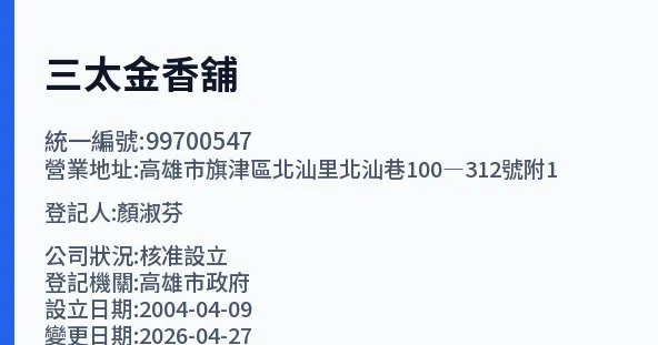 三太金香舖的照片-統編 99700547(高雄市) 公司登記資料與營業項目詳細圖表