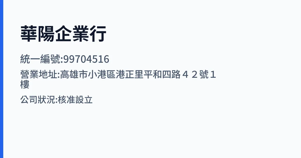 華陽企業行 - 統編 99704516(高雄市) 公司登記資料與營業項目詳細圖表