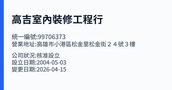 高吉室內裝修工程行的照片-統編 99706373(高雄市) 公司登記資料與營業項目詳細圖表