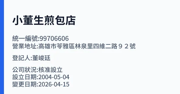 小董生煎包店的照片-統編 99706606(高雄市) 公司登記資料與營業項目詳細圖表