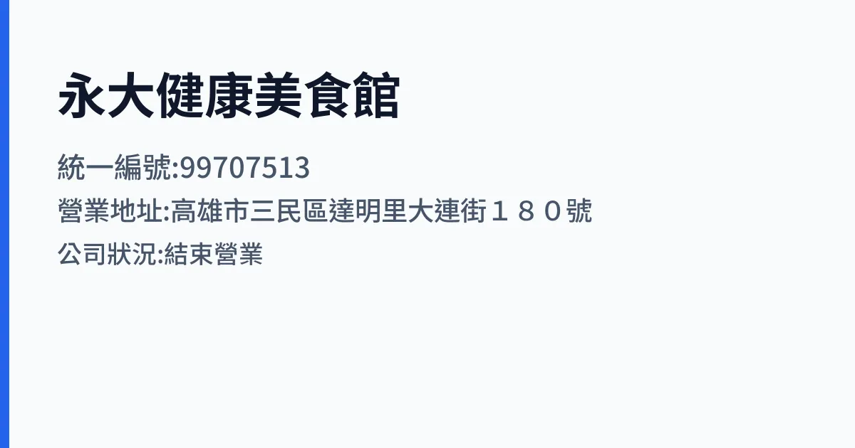 永大健康美食館 - 統編 99707513(高雄市) 公司登記資料與營業項目詳細圖表