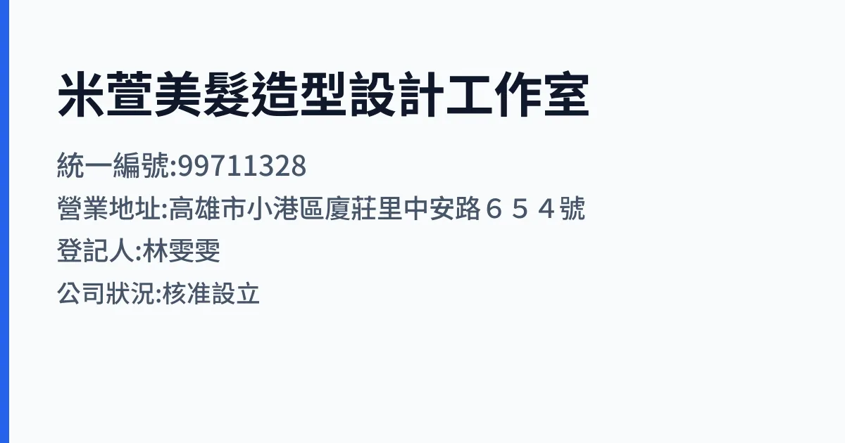 米萱美髮造型設計工作室 - 統編 99711328(高雄市) 公司登記資料與營業項目詳細圖表