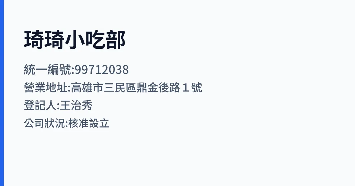 琦琦小吃部 - 統編 99712038(高雄市) 公司登記資料與營業項目詳細圖表
